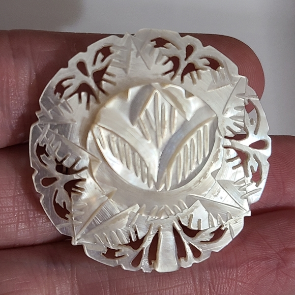 Vintage | Jewelry | Vintage 6s Mop Carved Flower Brooch Pin Mother Of ...